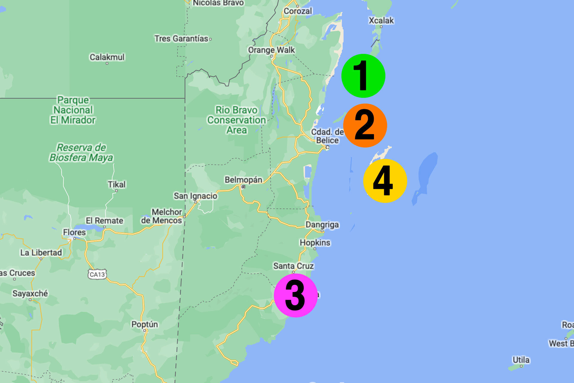 Mapa Completo De La Isla Turística De Belice